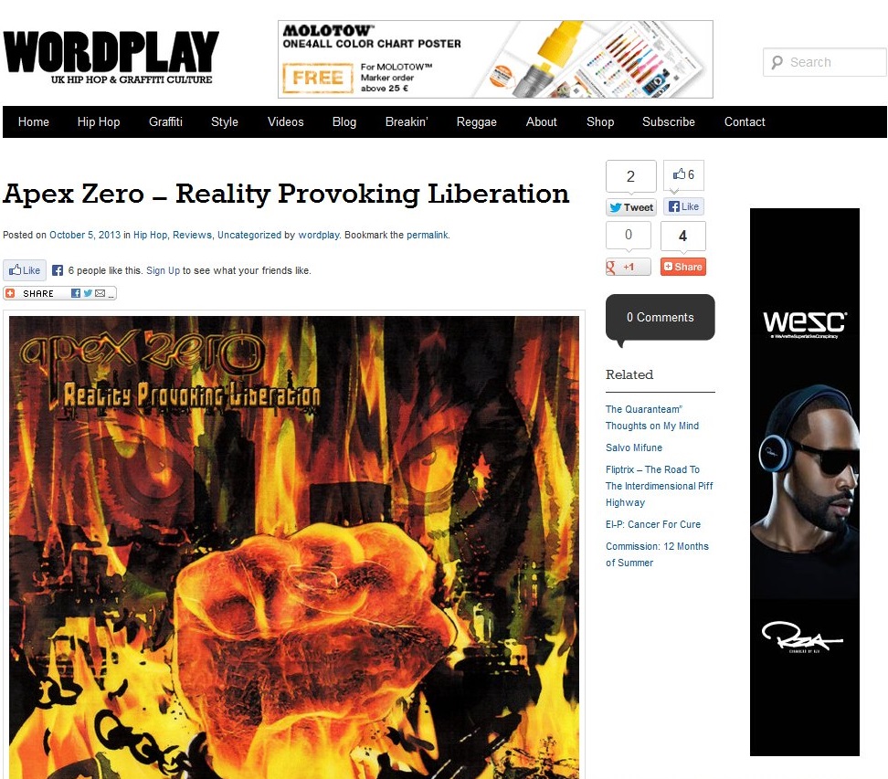 Wordplay Magazine review new Apex Zero hip hop album “Reality Provoking ...