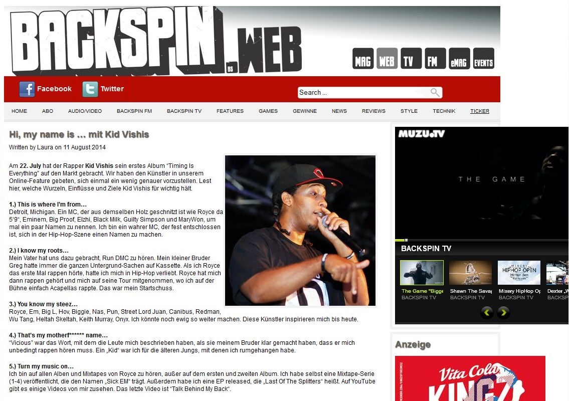New feature on Detroit’s Kid Vishis in Germany’s Backspin Magazine ...